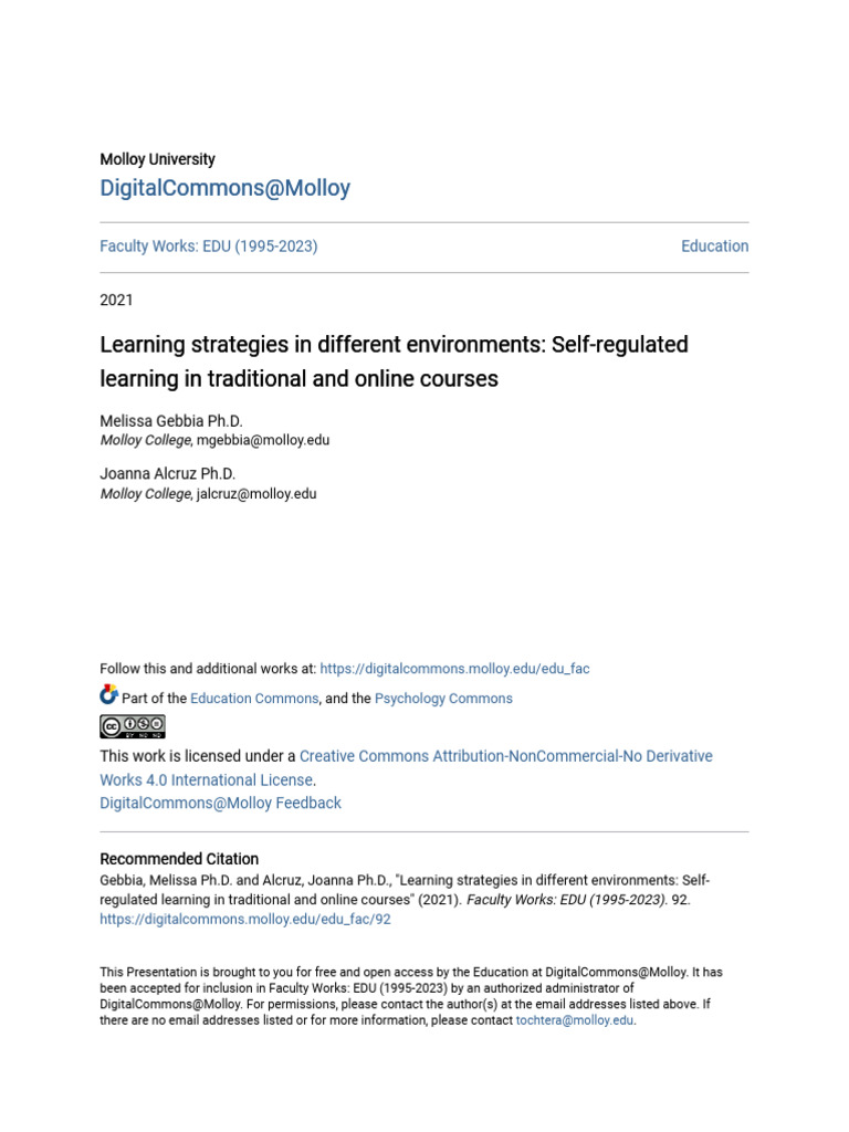 Learning Strategies in Different Environments - Self-Regulated Lea | PDF