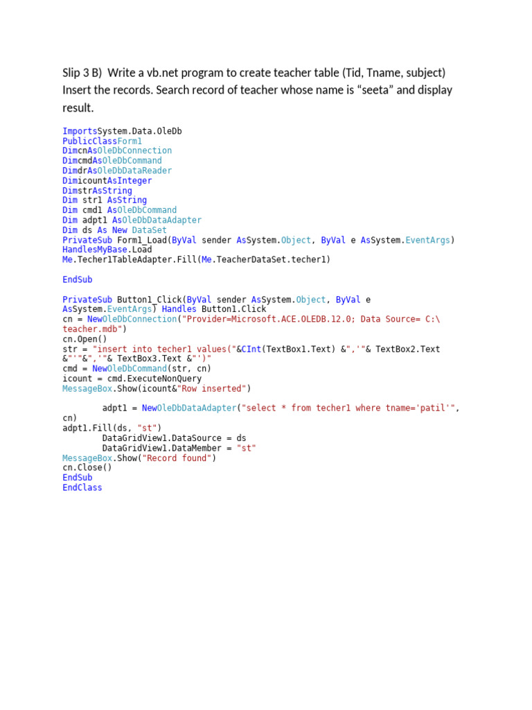 Database Solve Slip Program | PDF | Databases | Data