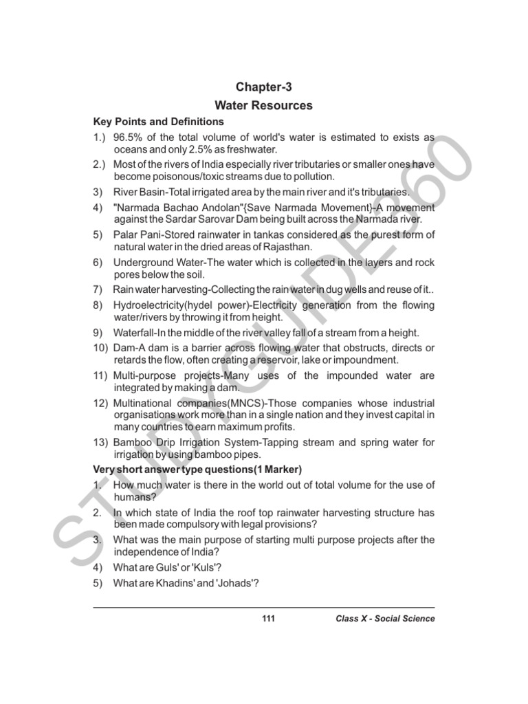 Class 10 Geography SST Notes Chapter 3 Studyguide360 | PDF | River ...