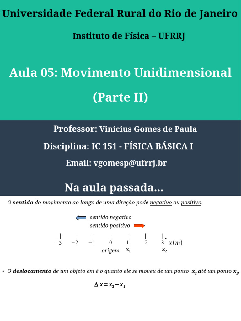 Aula 05 - Movimento Unidimensional Parte II | PDF | Mecânica | Espaço