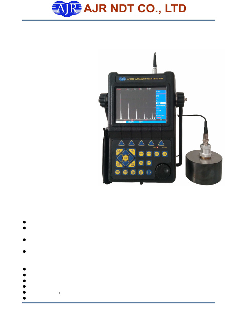 AFD856 Ultrasonic Flaw Detector | PDF | Ultrasound | Nondestructive Testing
