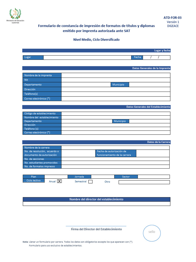 Formulario de Impresión de Títulos y Diplomas | PDF