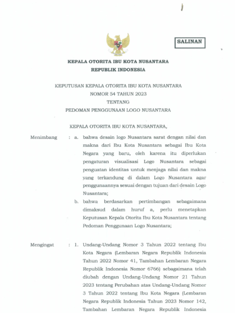 Sk.54.2023 Pedoman Penggunaan Logo Nusantara | PDF