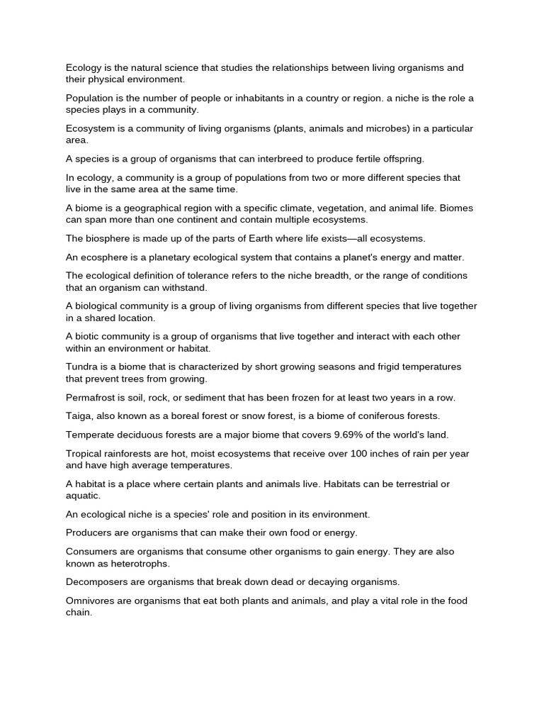 Ecology Is The Natural Science That Studies The Relationships Between ...