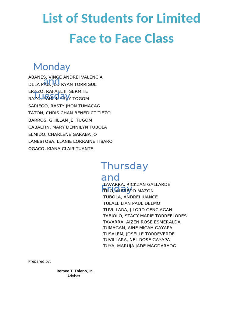 List of f2f Class | PDF