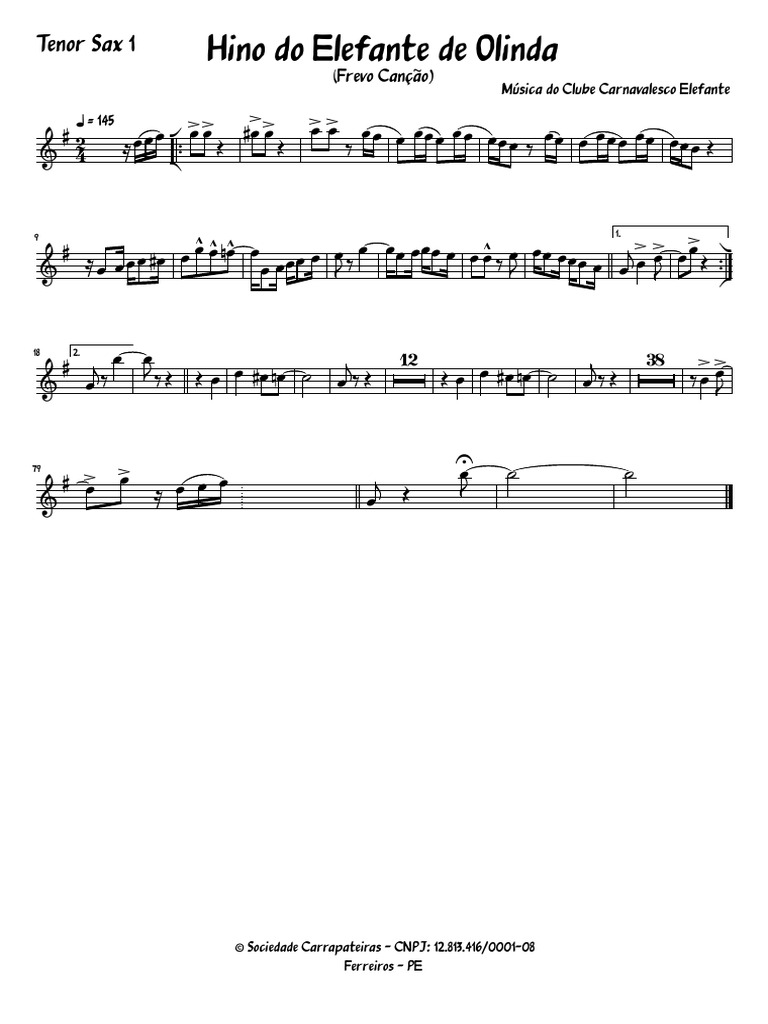 Hino Do Elefante de Olinda-Tenor - Sax - 1 | PDF