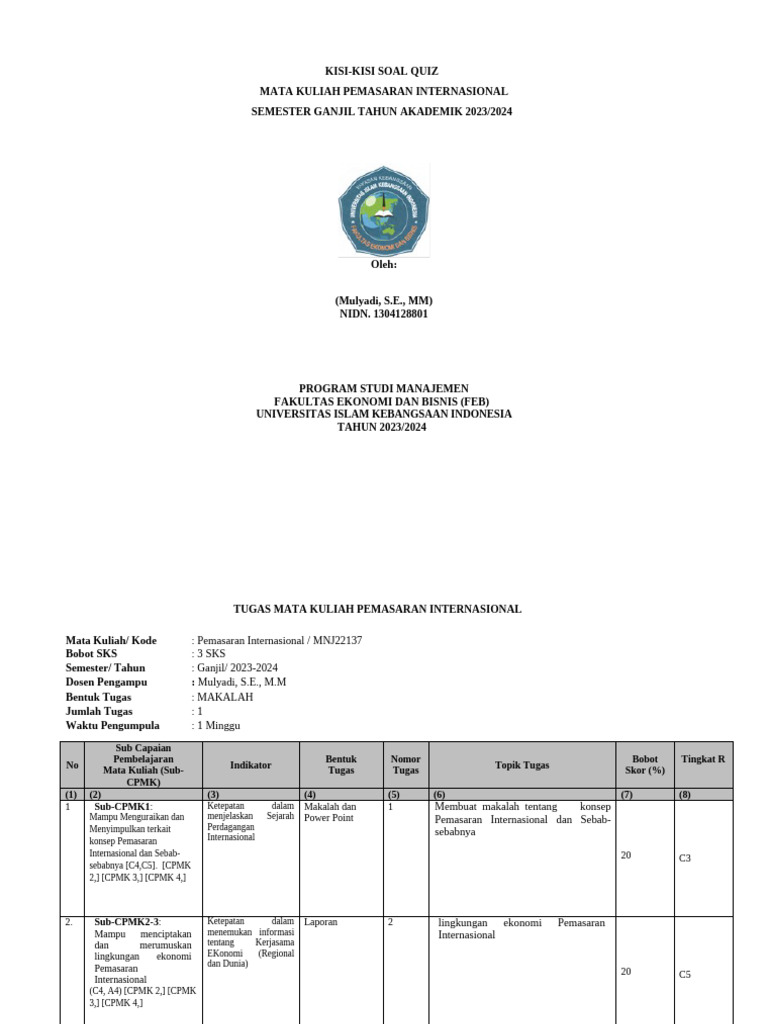 TUGAS MAKALAH MATA KULIAH Pemasaran Internasional | PDF