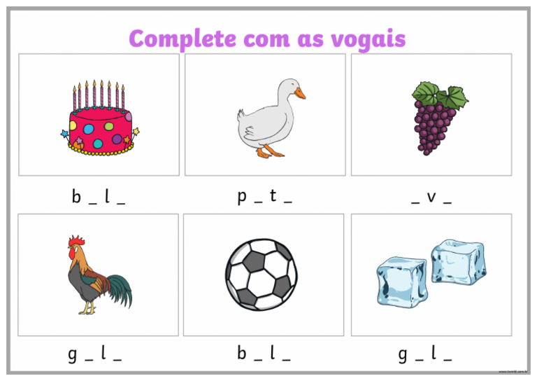Complete Com As Vogais Atividade de Alfabetizacao - Ver - 1 | PDF