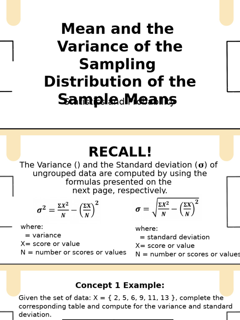 Mean and Variance in Sampling Distribution | PDF | Variance | Standard Deviation