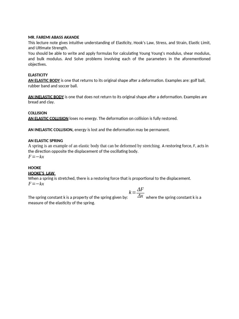 Understanding Elasticity and Moduli | PDF | Elasticity (Physics) | Young's Modulus