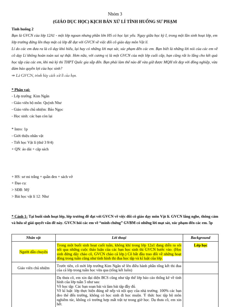 (GDH) Kịch bản xử lý tình huống SP | PDF