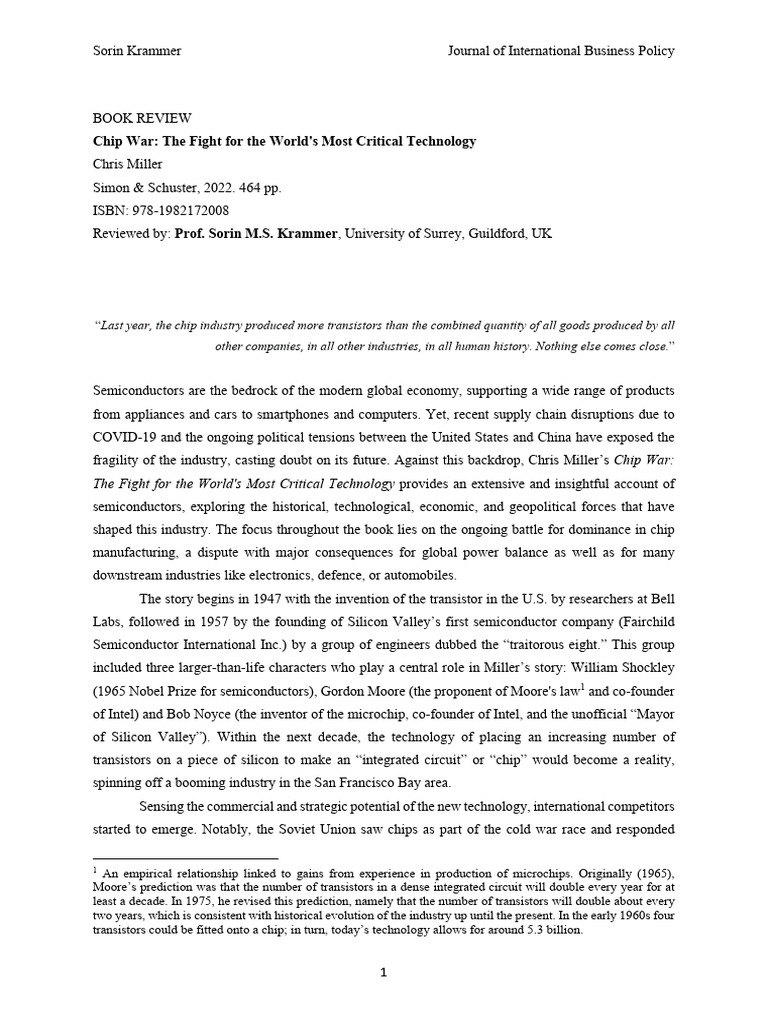 Chip War: Insights on Semiconductor Dominance | PDF | Integrated Circuit