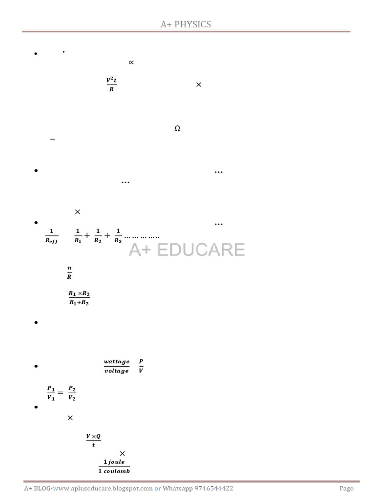 A+ Blog-Sslc-Physics-Formula Sheet-2021 | PDF | Series And Parallel ...