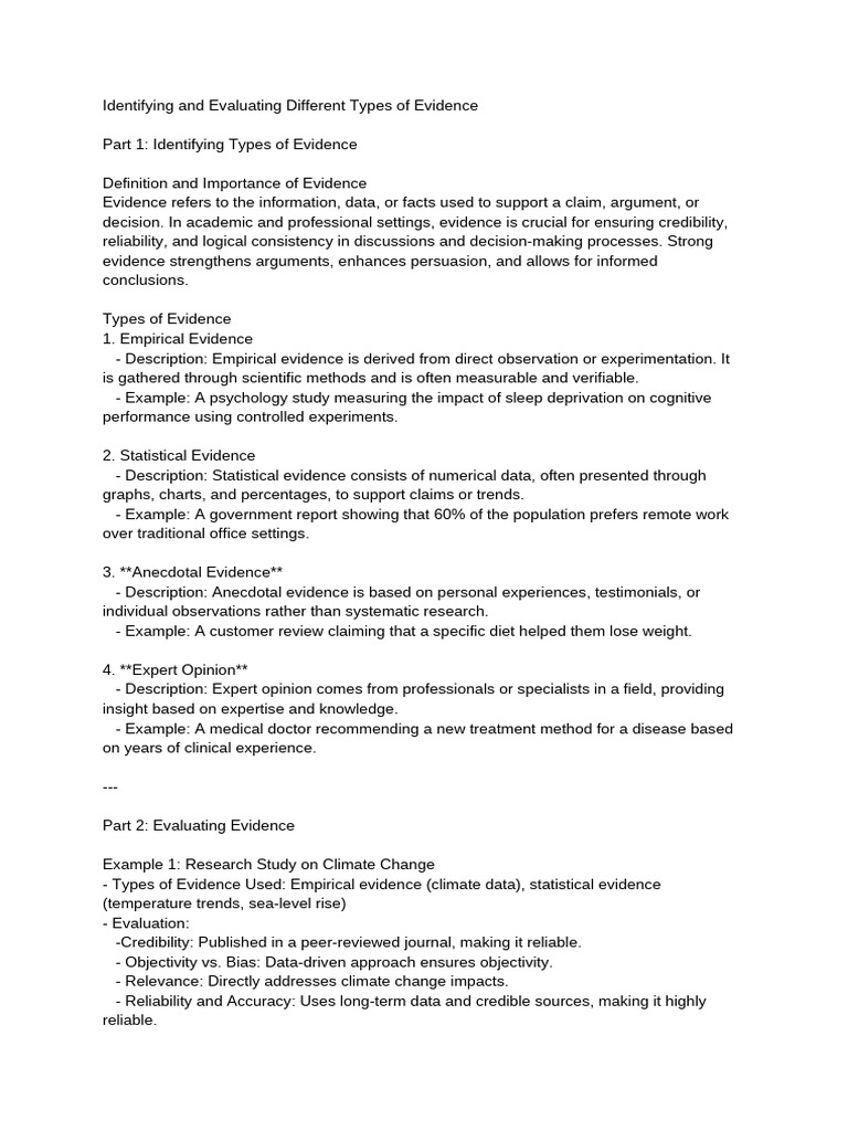Identifying and Evaluating Different Types of Evidence- | PDF ...