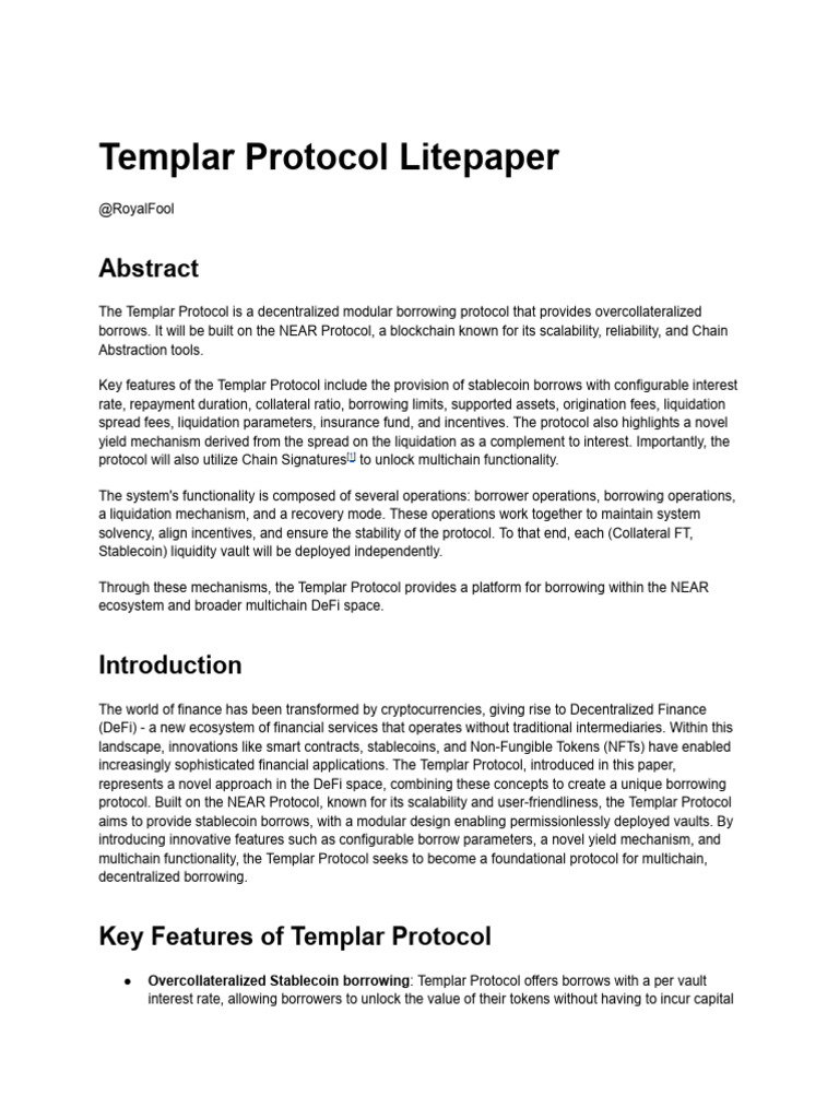 Templar Protocol Litepaper | PDF | Collateral (Finance) | Money