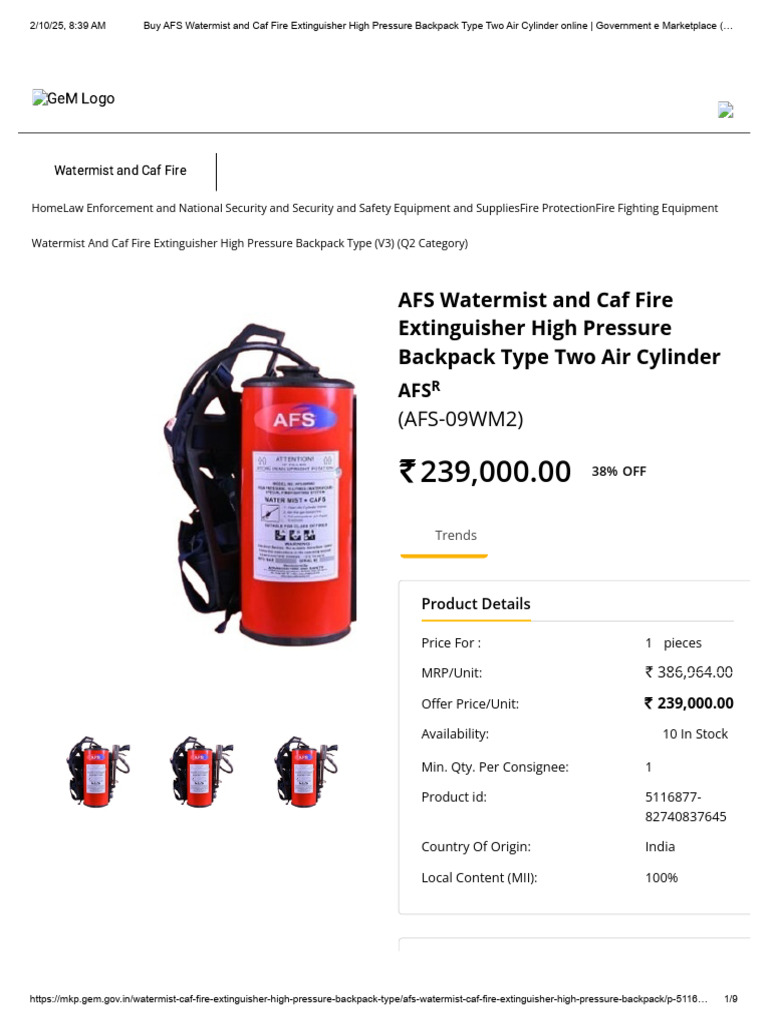AFS High Pressure CAF Fire Extinguisher | PDF | Materials | Mechanical ...