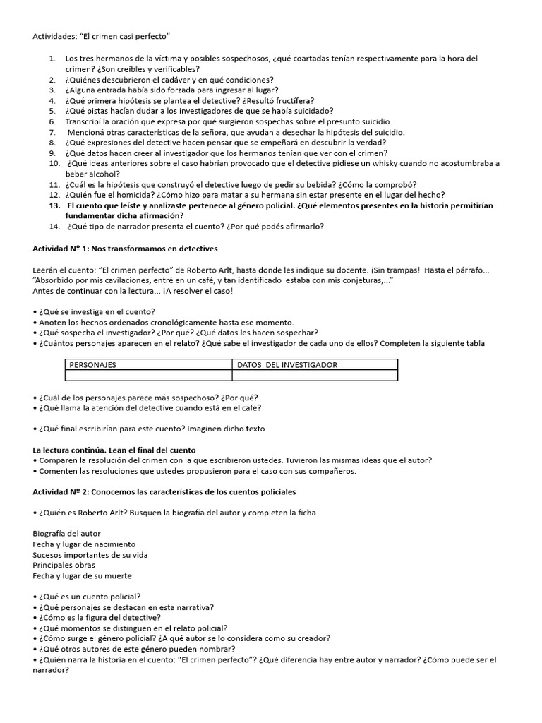 Actividades de Análisis del Cuento Policial | PDF | Cuentos