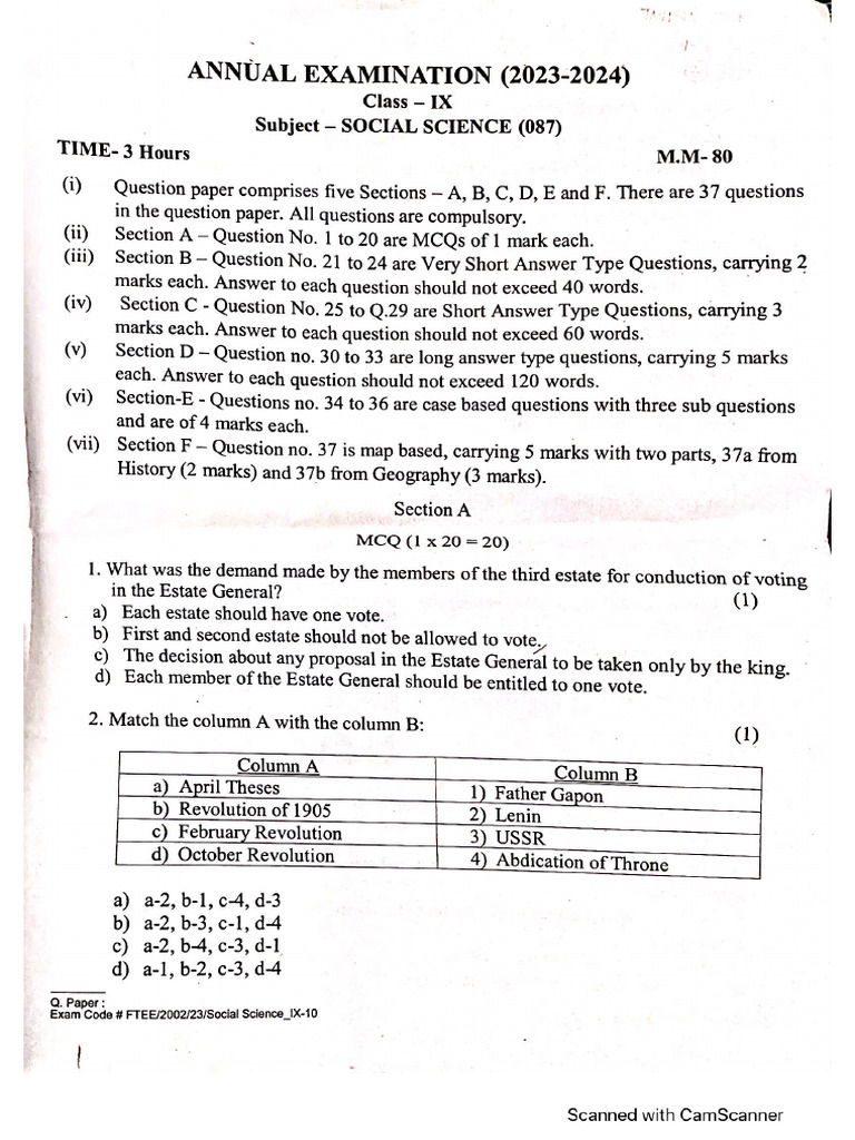 SST Grade 9 Term 2 Paper - 20250217090637 | PDF