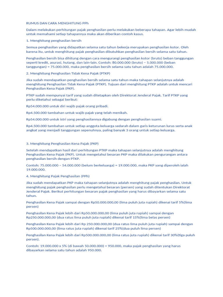 RUMUS DAN CARA MENGHITUNG PPH | PDF