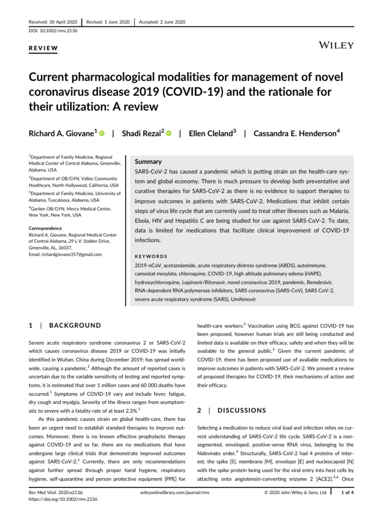 Current Pharmacological Modalities For Management of Novel | PDF ...