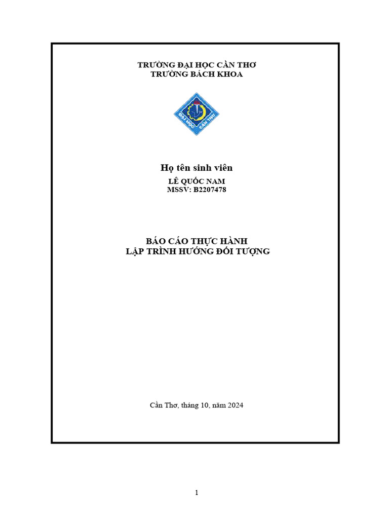 BCTH Oop Lequocnam b2207478 | PDF