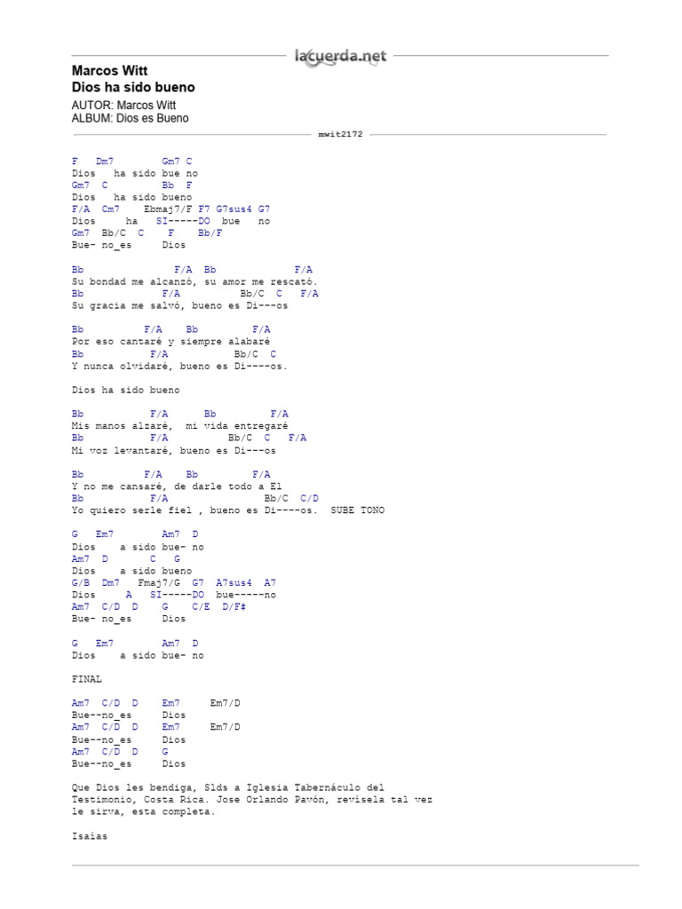 Dios Ha Sido Bueno (Marcos Witt) | PDF