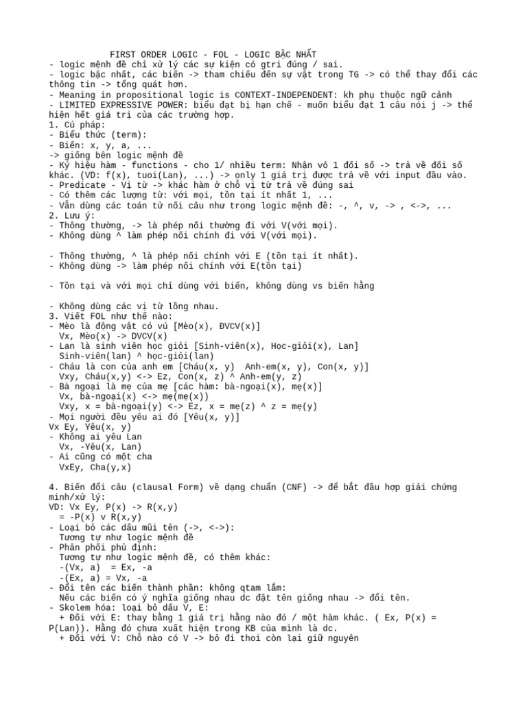 FIRST ORDER LOGIC - FOL - LOGIC BẬC NHẤT | PDF