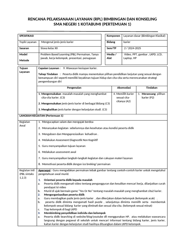 RPL BK - Mengenal Jenis-Jenis Karier | PDF