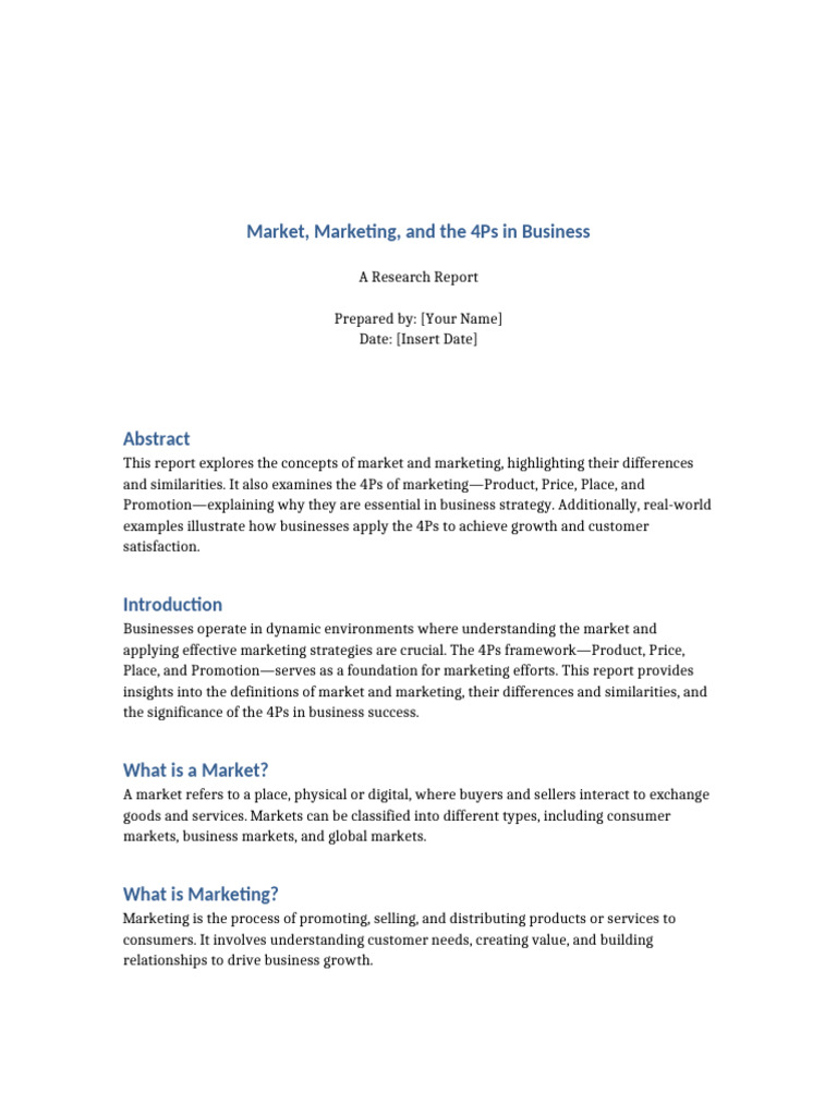 Market_Marketing_4Ps_Updated_Report | PDF | Market (Economics) | Marketing