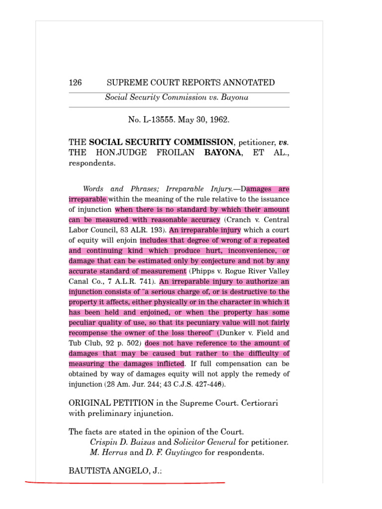 Social Security Commission vs. Bayona | PDF | Injunction | Damages