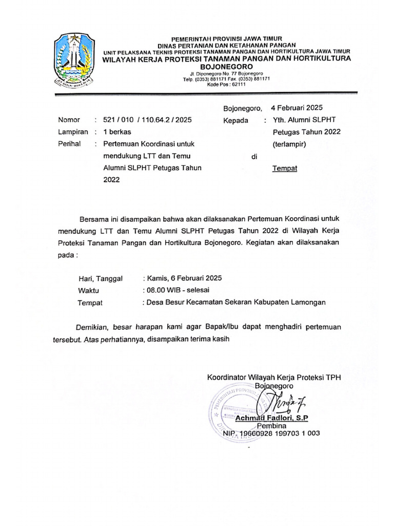 Surat Undangan Pertemuan Koordinasi & Te | PDF
