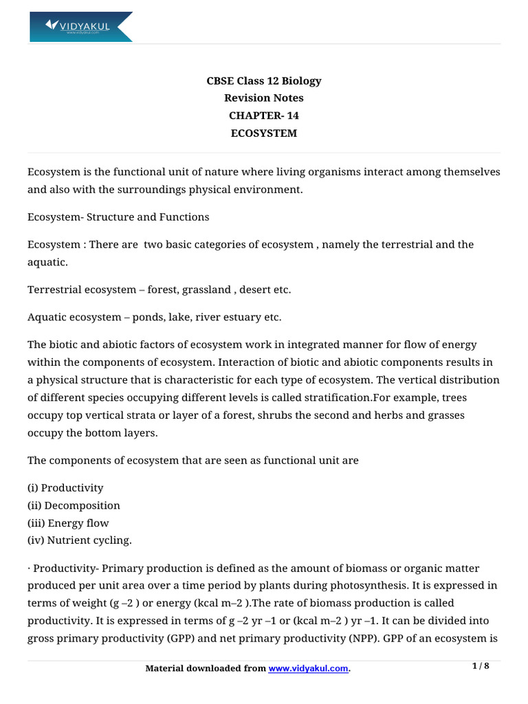 CBSE Class 12 Biology: Ecosystem Notes | PDF | Ecosystem | Food Web
