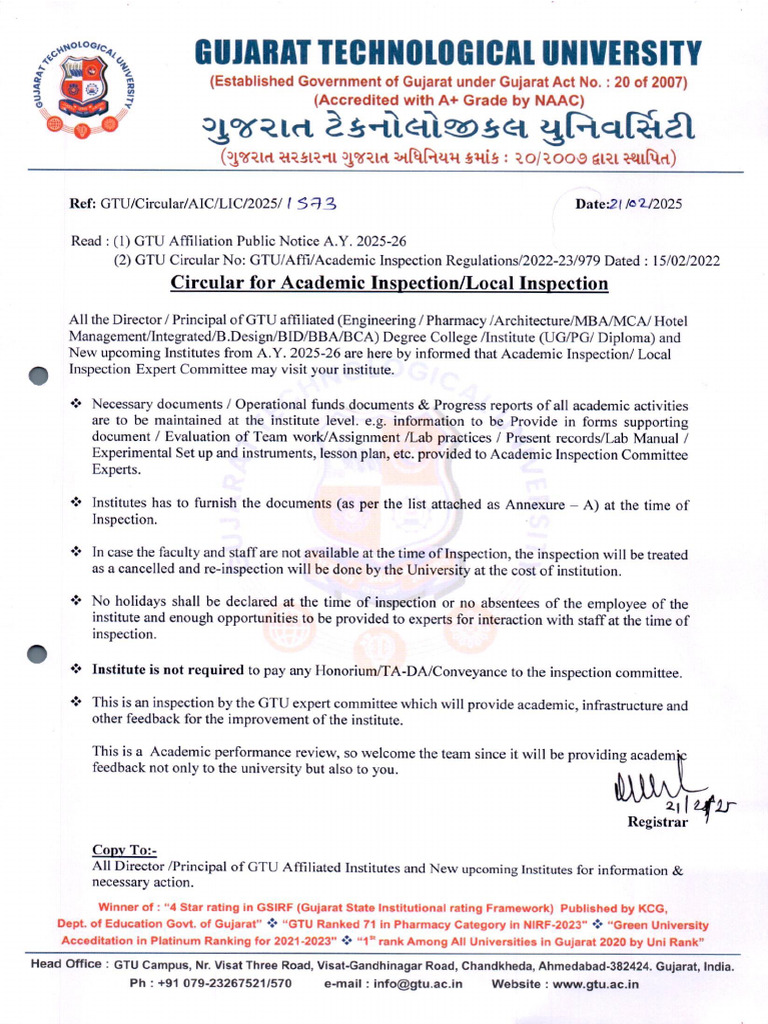 Circular For Academic Inspection - Local Inspection - 645150 | PDF