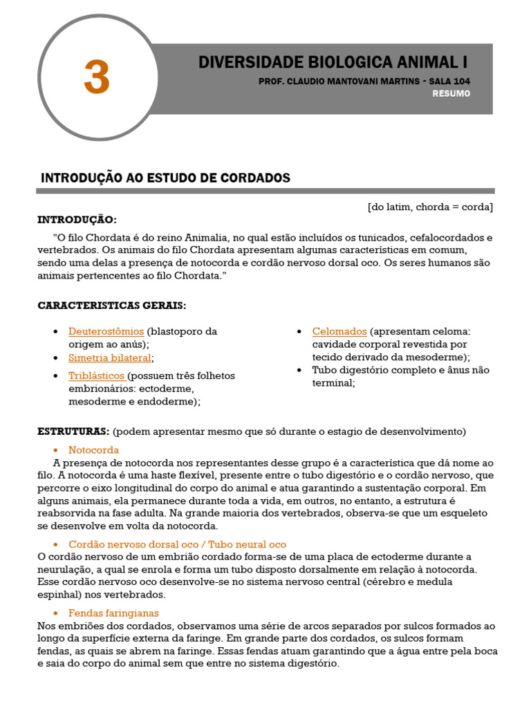 Introdução ao Filo Chordata | PDF | Biologia | Zoologia