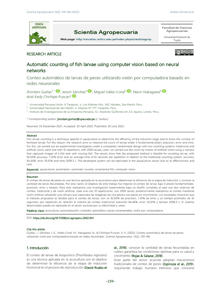 Automatic Counting of Fish Larvae Using | PDF | Valor P