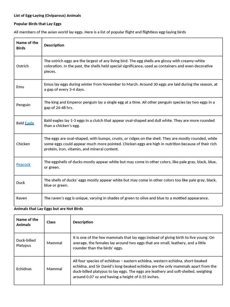 List of Egg | PDF | Egg | Zoology