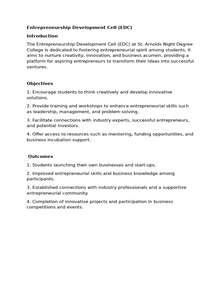 Entrepreneurship Development Cell Overview | PDF