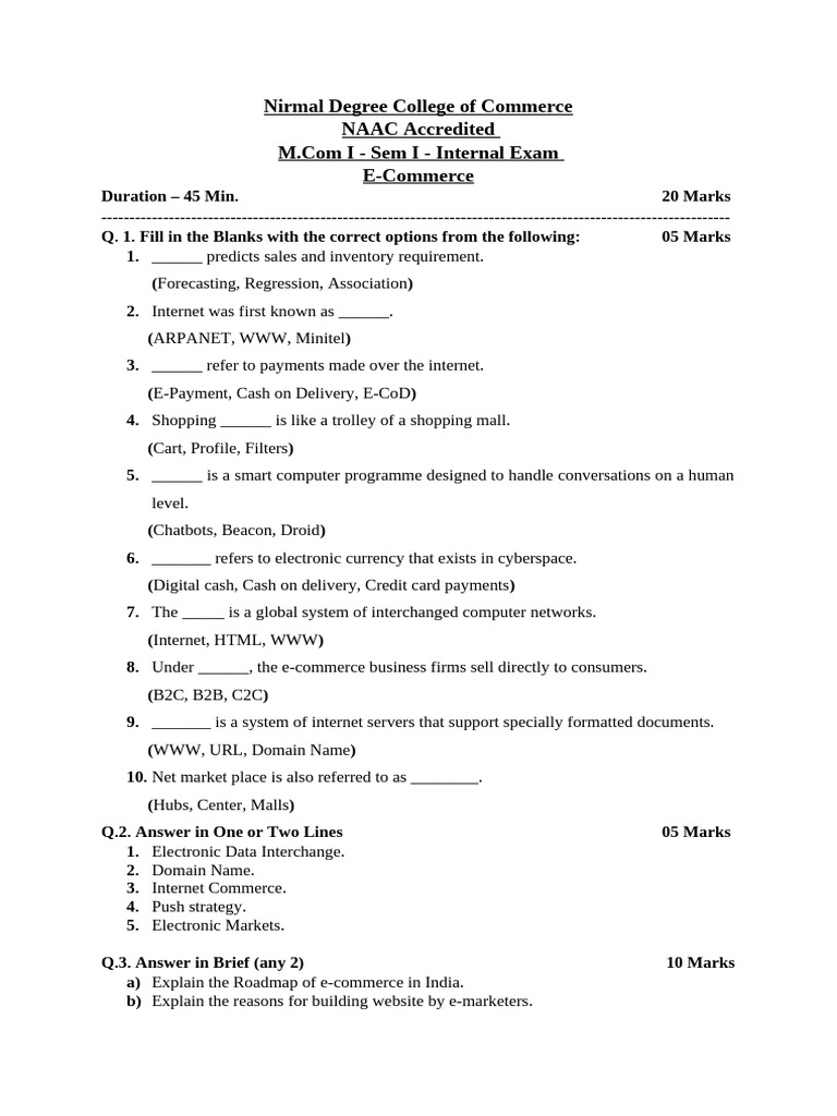 Ecommerce MCom I Sem 1 Internal | PDF