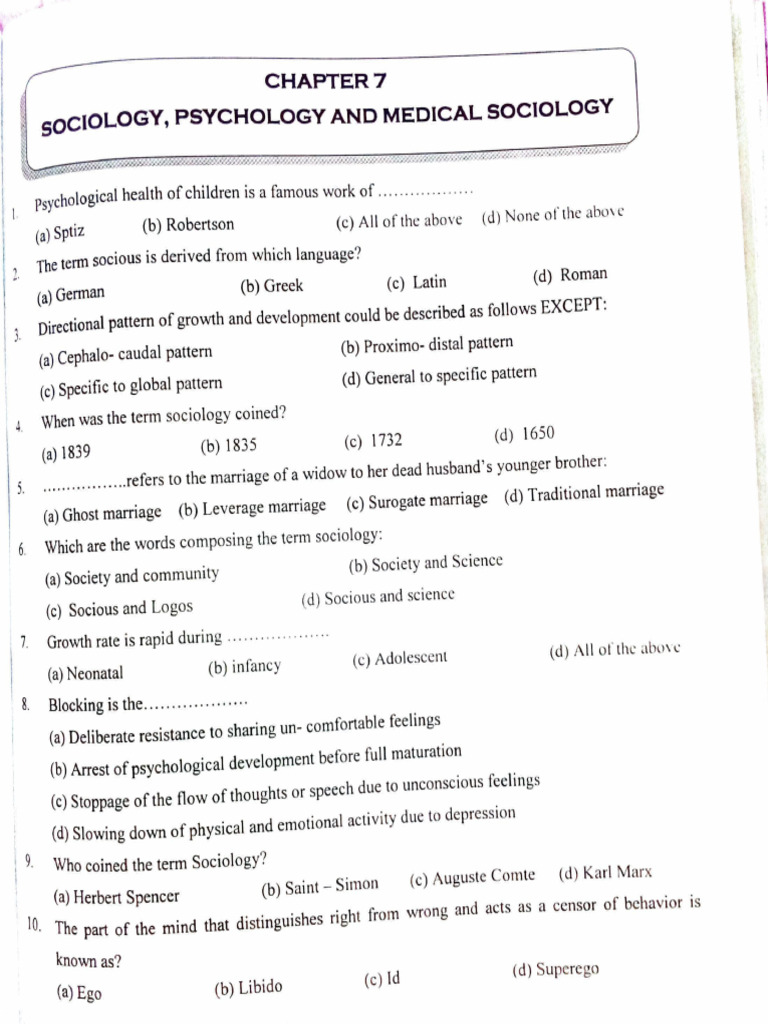 Soc, Psy, Medsoc MCQ | PDF