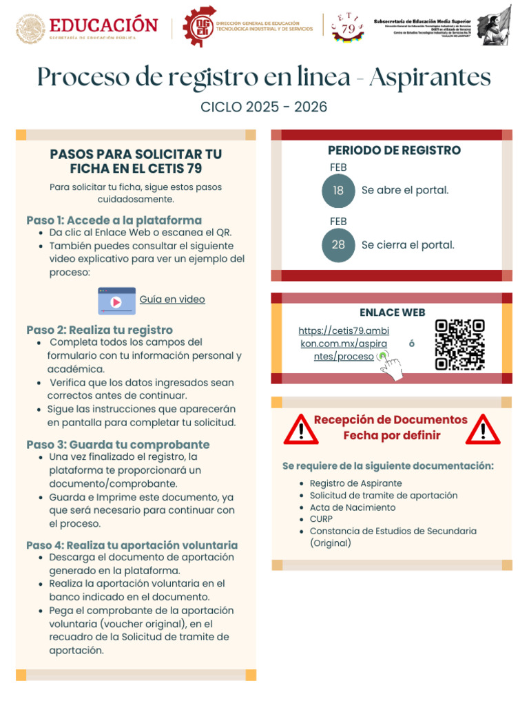 Registro en línea CETIS 79: Guía 2025-2026 | PDF
