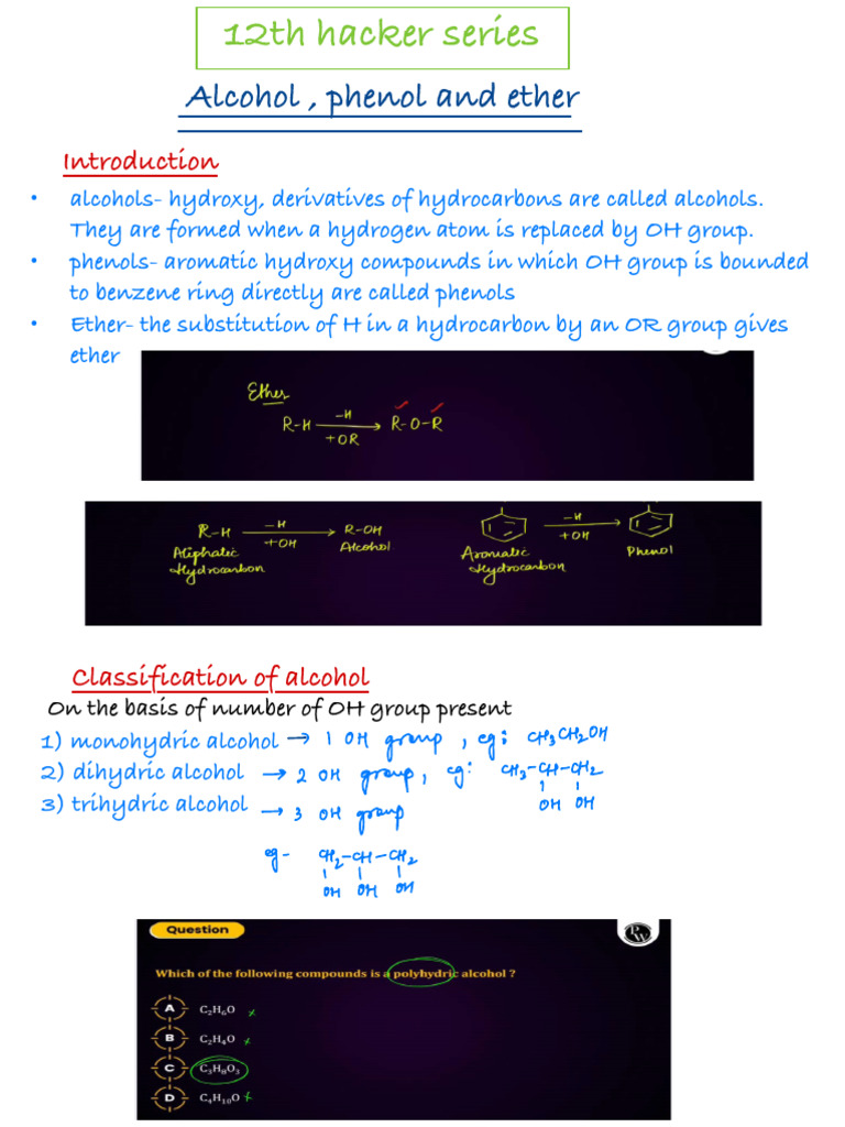 Alcohols, Phenols, and Ethers Overview | PDF | Aldehyde | Chemical ...