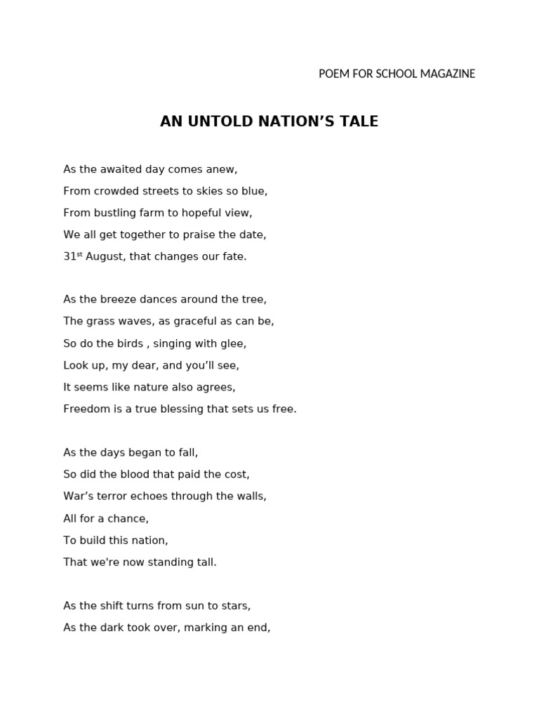 Poem for School Magazine Submission | PDF