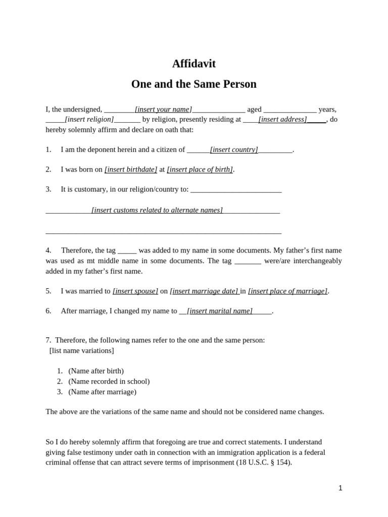 Affidavit For Same Person With Different Names | PDF | Affidavit | Evidence