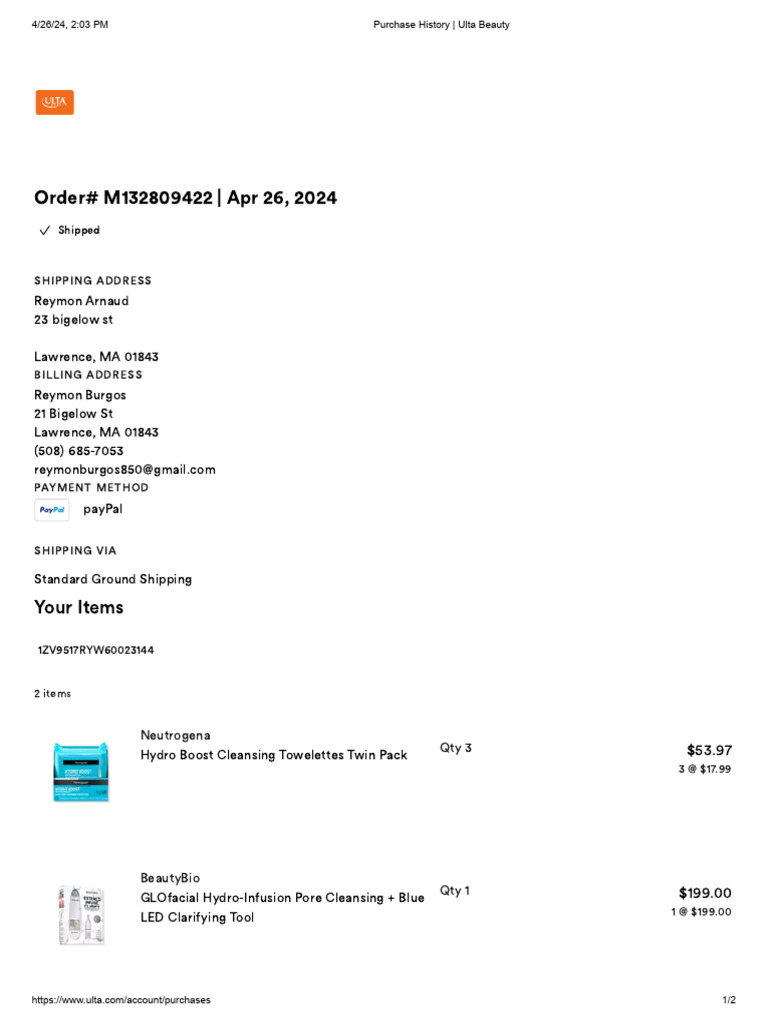 Purchase History _ Ulta Beauty | PDF