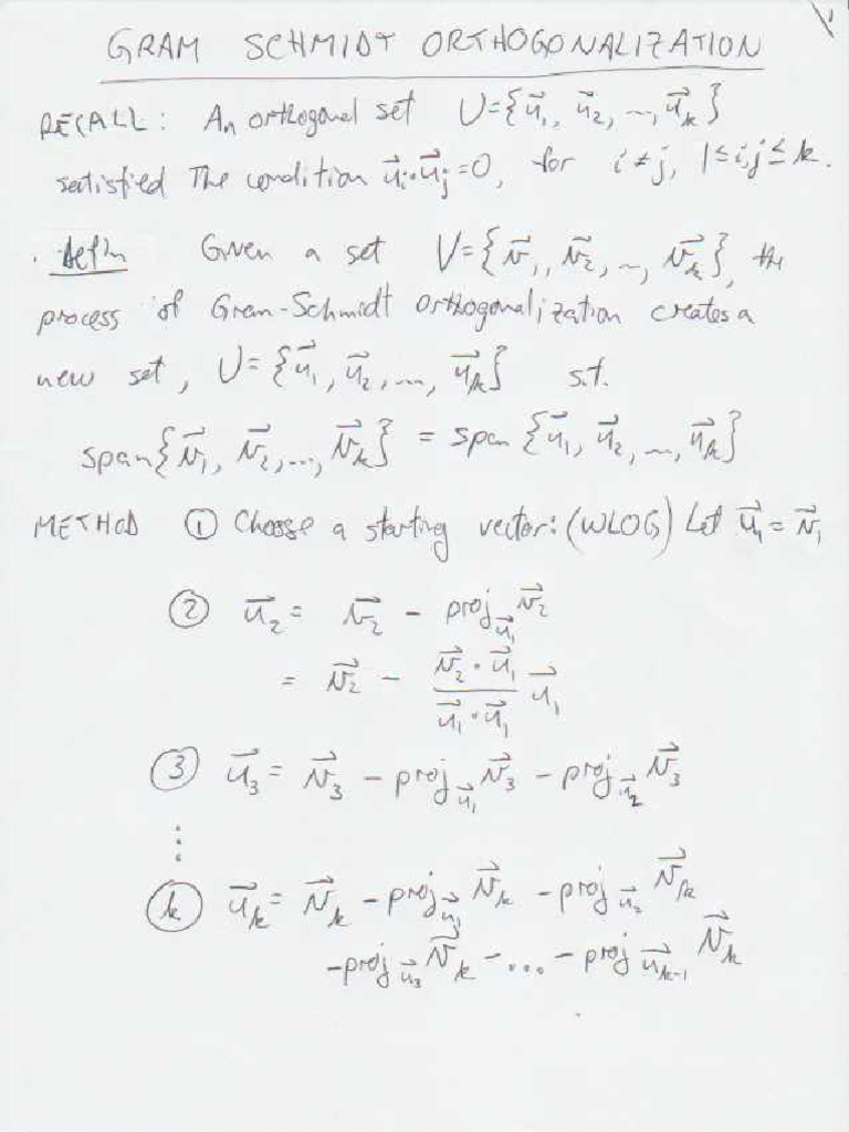 notes on Gram Schmidt Orthogonalization | PDF