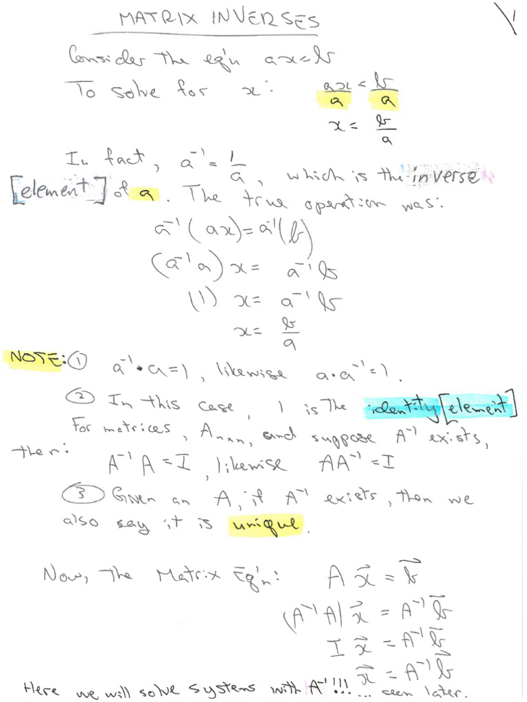 Notes On Matrix Inverses | PDF
