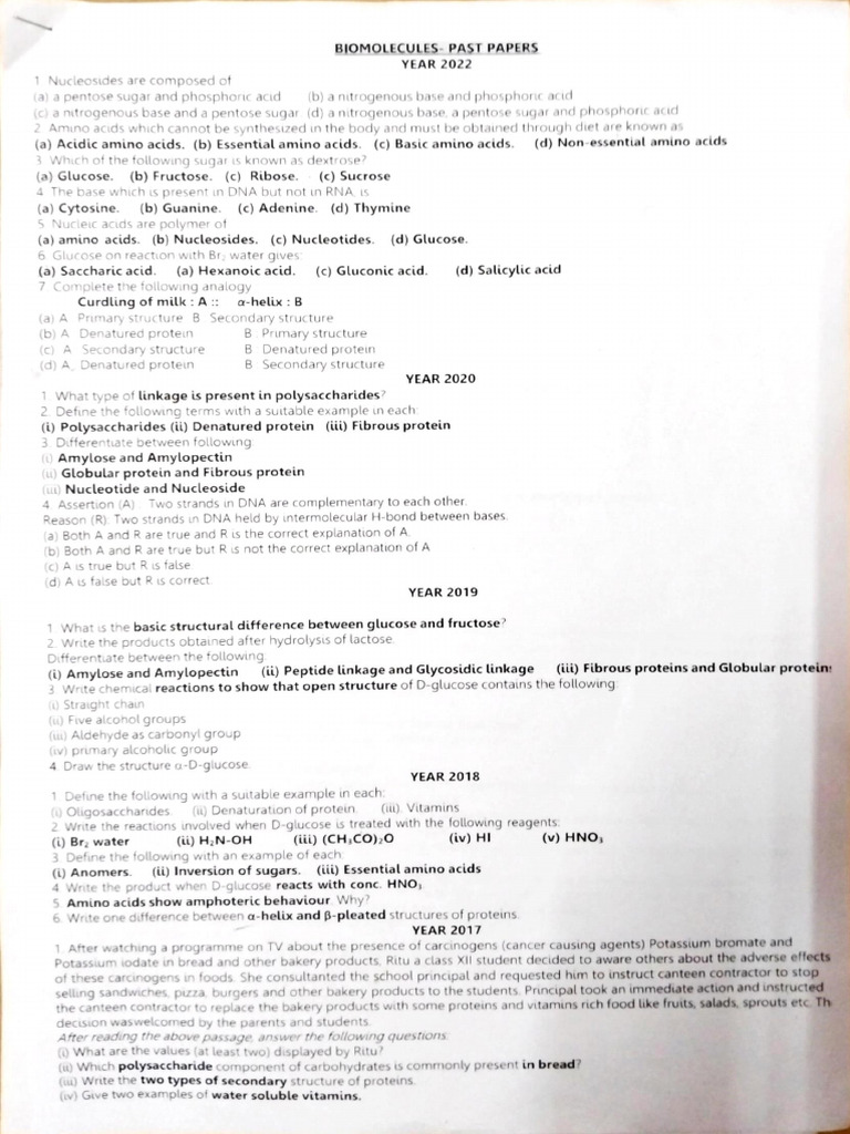 Biomolecules PYQ_s Answer | PDF | Nucleotides | Denaturation (Biochemistry)