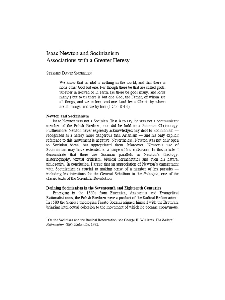 Isaac Newton and Socinianism | PDF | Isaac Newton