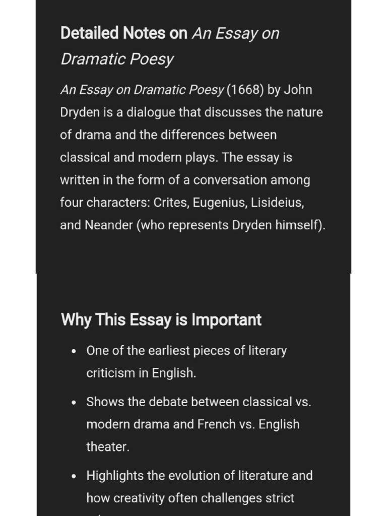 Dramatic Poesy by DRYDEN NOTES (1) | PDF