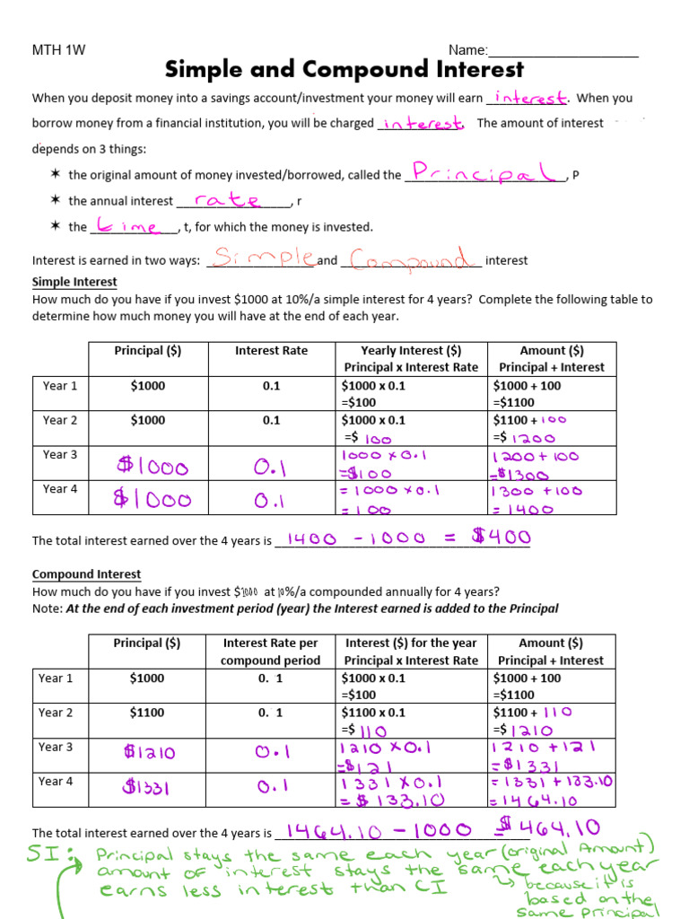 Hind 3. Simple and Compound Interest Lesson Answers | PDF | Interest ...